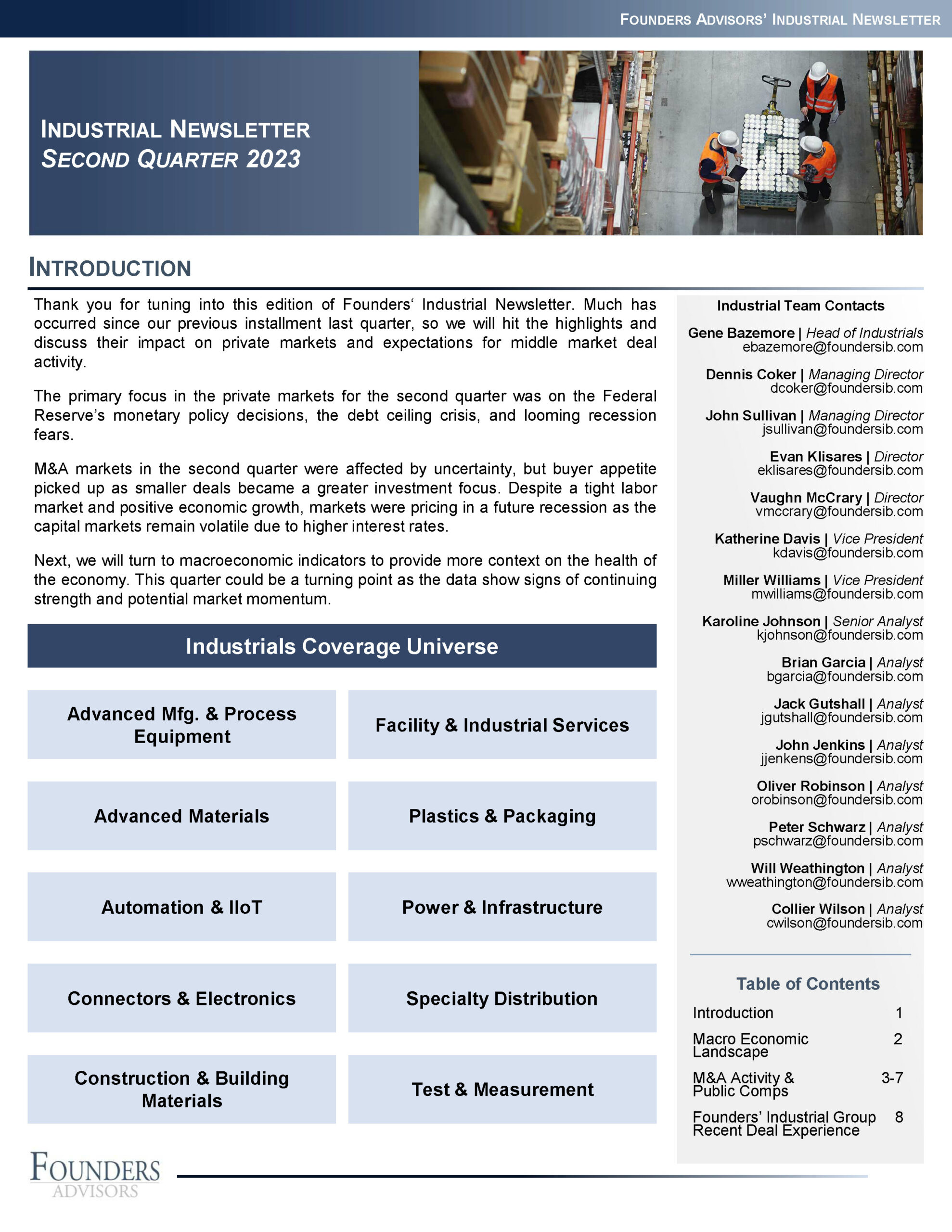 Industrial Newsletter: Q2 2023 | Founders Advisors